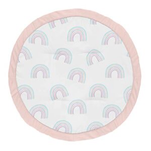 sweet jojo designs pastel rainbow girl baby playmat tummy time infant play mat – blush pink, purple, teal, blue and white