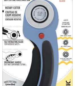 OLFA 45mm Ergonomic Rotary Cutter (RTY-2DX/PBL) - Rotary Fabric Cutter w/ Blade Cover & Squeeze Trigger for Crafts, Sewing, Quilting, Replacement Blade: OLFA RB45-1 (Pacific Blue)