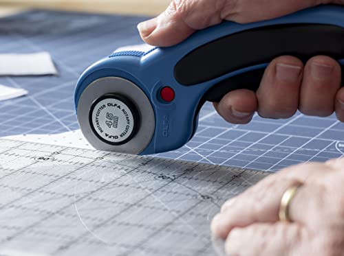 OLFA 45mm Ergonomic Rotary Cutter (RTY-2DX/PBL) - Rotary Fabric Cutter w/ Blade Cover & Squeeze Trigger for Crafts, Sewing, Quilting, Replacement Blade: OLFA RB45-1 (Pacific Blue)