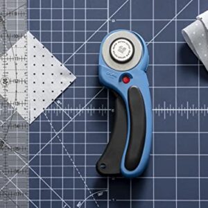 OLFA 45mm Ergonomic Rotary Cutter (RTY-2DX/PBL) - Rotary Fabric Cutter w/ Blade Cover & Squeeze Trigger for Crafts, Sewing, Quilting, Replacement Blade: OLFA RB45-1 (Pacific Blue)