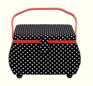 prym polka dot large craft storage box black, white & red