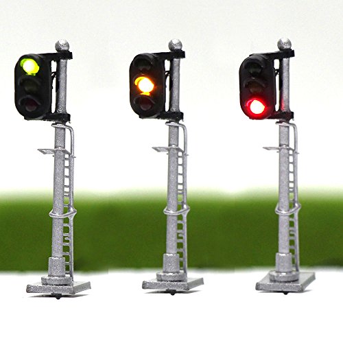 JTD1503GYR 3PCS Model Railroad Train Signals 3-Lights Block Signal N Scale 12V Green-Yellow-Red Traffic Lights for Train Layout New