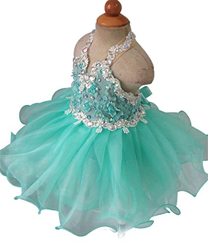 Jenniferwu EB040A Infant Toddler Baby Newborn Little Girl's Pageant Party Birthday Dress Aqua Blue Size 12-18M