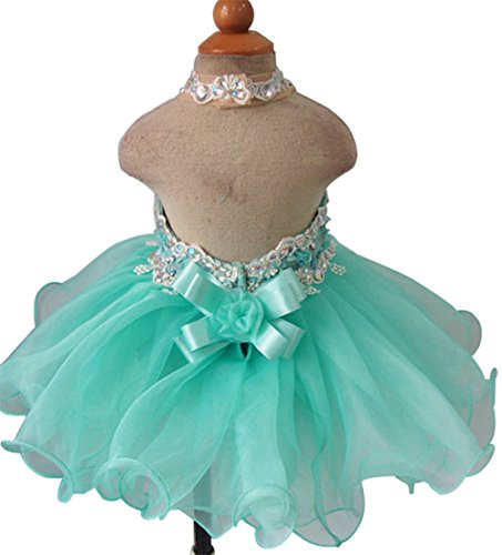 Jenniferwu EB040A Infant Toddler Baby Newborn Little Girl's Pageant Party Birthday Dress Aqua Blue Size 12-18M