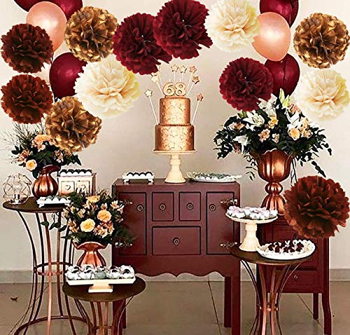 Burgundy Gold Birthday Party Decorations for Women/Fall Birthday Decor Happy Birthday Banner Maroon Gold Balloons Women Burgundy 30th/40th/50th Birthday Party Decorations