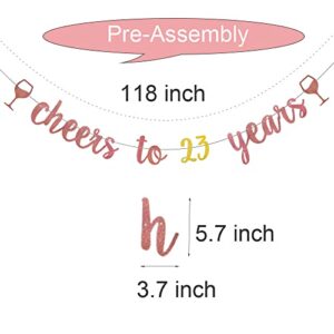 WEIANDBO Cheers to 23 Years Rose Gold Glitter Banner,Pre-Strung,23rd Birthday / Wedding Anniversary Party Decorations Bunting Sign Backdrops,cheers to 23 Years