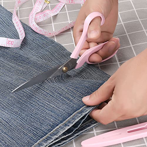 ATO-DJCX Fabric Sewing Scissors All Purpose Tailor Scissors Heavy Duty, 9" Stainless Steel Ultra Sharp Blade Scissors for Office Craft,Comfort-Grip Handles,with Protective Cover Pink