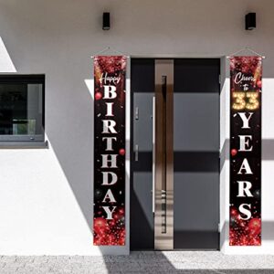 Happy 33rd Birthday Porch Sign Door Banner Decor Red and Black - Glitter Cheers to 33 Years Old Birthday Party Theme Decorations for Men Women Supplies,01