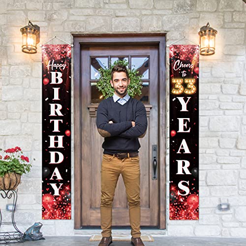 Happy 33rd Birthday Porch Sign Door Banner Decor Red and Black - Glitter Cheers to 33 Years Old Birthday Party Theme Decorations for Men Women Supplies,01