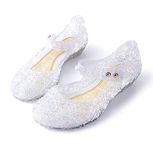 Funnyko Girls Princess Sandals Shoes Cosplay Mary Jane Dance Party Dress Jelly Flat (8.5 Toddler, White)