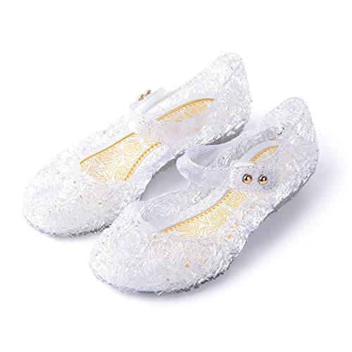 Funnyko Girls Princess Sandals Shoes Cosplay Mary Jane Dance Party Dress Jelly Flat (8.5 Toddler, White)