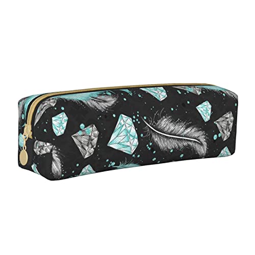 Pearls Diamonds And Feathers Pencil Case Portable Pen Pouch With Zipper Leather Pencil Bag Storage Box Stationery Organizer For Office Work