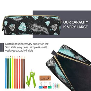 Pearls Diamonds And Feathers Pencil Case Portable Pen Pouch With Zipper Leather Pencil Bag Storage Box Stationery Organizer For Office Work