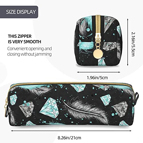 Pearls Diamonds And Feathers Pencil Case Portable Pen Pouch With Zipper Leather Pencil Bag Storage Box Stationery Organizer For Office Work