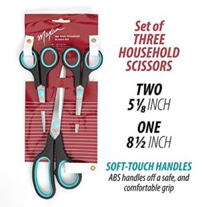 Maxam Small Household Scissor Set with Soft-Touch Handles for a Safe Comfortable Grip, 3-Pieces