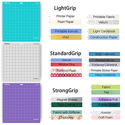 WORKLION Cutting-Mat 12x12 for Silhouette Cameo: (3 Mats - StandardGrip, LightGrip, StrongGrip) Variety Adhesive Sticky Durable Non-Slip Craft Replacement Mats for Silhouette Cameo 4/3/2/1