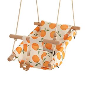 canvas baby hammock swing for infants and toddler up to 4 year, indoor and outdoor hanging swing chair seat with soft cushion/safety belt/mounting hardware,orange