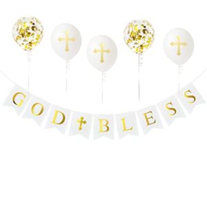 chrorine god bless banner kit baptism decorations for boys girls, first communion banner kit first communion confirmation decorations