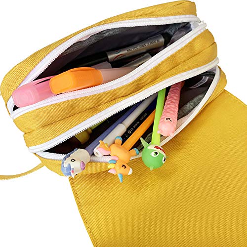 Pencil Cases Big Capacity Pencil Bag Makeup Pen Pouch Durable Stationery with Double Zipper Pen Holder for （yellow）