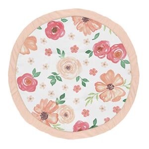 sweet jojo designs peach and green shabby chic playmat tummy time baby and infant play mat for watercolor floral collection – pink rose flower