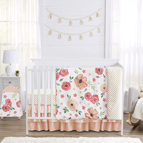 Sweet Jojo Designs Peach and Green Shabby Chic Playmat Tummy Time Baby and Infant Play Mat for Watercolor Floral Collection - Pink Rose Flower