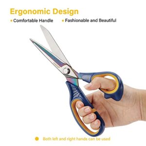 Scissors, QMVESS 9.5 Inch Premium Fabric Scissors Heavy Duty Multi-Purpose Sewing Scissors Titanium Coating Forged Stainless Steel Tailor Scissors Soft Grip Handle for Fabric Cardboard Leather Carpet