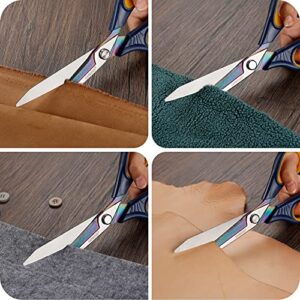 Scissors, QMVESS 9.5 Inch Premium Fabric Scissors Heavy Duty Multi-Purpose Sewing Scissors Titanium Coating Forged Stainless Steel Tailor Scissors Soft Grip Handle for Fabric Cardboard Leather Carpet