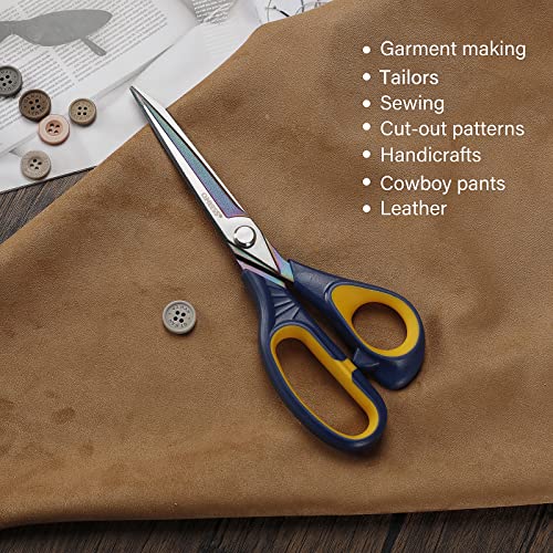 Scissors, QMVESS 9.5 Inch Premium Fabric Scissors Heavy Duty Multi-Purpose Sewing Scissors Titanium Coating Forged Stainless Steel Tailor Scissors Soft Grip Handle for Fabric Cardboard Leather Carpet