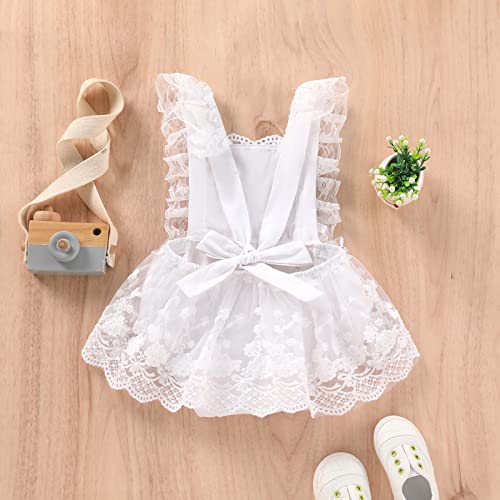 LXXIASHI Infant Baby Girl Romper Dress Summer Lace Bodysuits Fly Sleeves Jumpsuits Boho Summer Clothes (02-White, 0-3 Months)