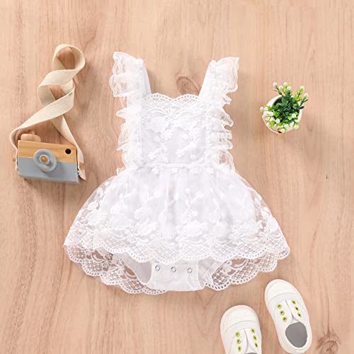 LXXIASHI Infant Baby Girl Romper Dress Summer Lace Bodysuits Fly Sleeves Jumpsuits Boho Summer Clothes (02-White, 0-3 Months)