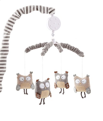 Levtex Baby - Night Owl Musical Rotating Baby Crib Mobile - Fun Knit Owls - Grey, Tan and Cream - Nursery Accessories