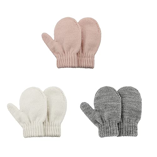 Zando Toddler Mittens Magic Stretch Mittens Kids Winter Gloves Baby Boy Mittens Soft Knit Mitten Toddler Winter Gloves White & Grey & Pink 1-3T