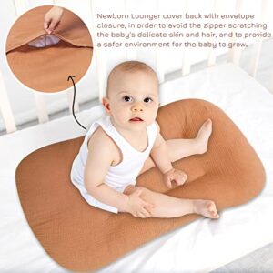 Muslin Baby Lounger Cover, Baby Padded Lounger Cover, Infant Floor Seat Cover, Organic Cotton Removable Slipcover Fits Newborn Lounger for Boys and Girls, Blue and Brown