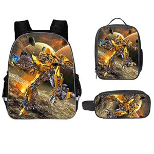 tpbee kids child transformer school book bagcanvas backpack + lunch bag + pencil case set for school students one size