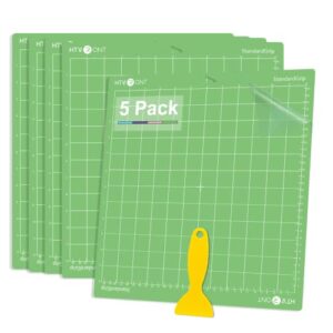 htvront standard grip cutting mats for cricut, 5 pack cutting mats 12×12 for cricut maker/maker 3/explore 3/air/air 2/one, standard adhesive sticky green cutting mat replacement accessories for cricut