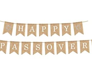 Mandala Crafts Happy Passover Banner Burlap Passover Decor – Passover Decorations Banner Garland - Happy Passover Sign Mantel Fireplace Jewish Holiday Decorations