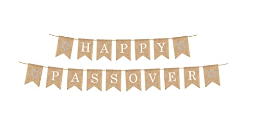 Mandala Crafts Happy Passover Banner Burlap Passover Decor – Passover Decorations Banner Garland - Happy Passover Sign Mantel Fireplace Jewish Holiday Decorations