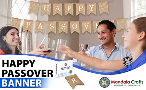 Mandala Crafts Happy Passover Banner Burlap Passover Decor – Passover Decorations Banner Garland - Happy Passover Sign Mantel Fireplace Jewish Holiday Decorations