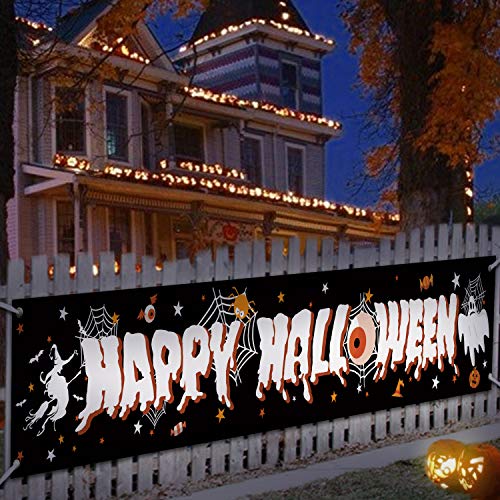 Happy Halloween Banner Halloween Party Signs Banner Decorations Giant Hallowmas Day Celebrate Supplies Fence Yard Porch Huge Sign Outdoor Decorations Photo Backdrop 6 Feet