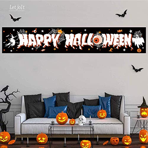 Happy Halloween Banner Halloween Party Signs Banner Decorations Giant Hallowmas Day Celebrate Supplies Fence Yard Porch Huge Sign Outdoor Decorations Photo Backdrop 6 Feet