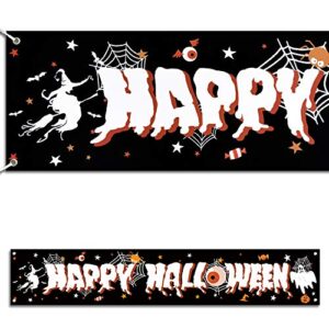 Happy Halloween Banner Halloween Party Signs Banner Decorations Giant Hallowmas Day Celebrate Supplies Fence Yard Porch Huge Sign Outdoor Decorations Photo Backdrop 6 Feet