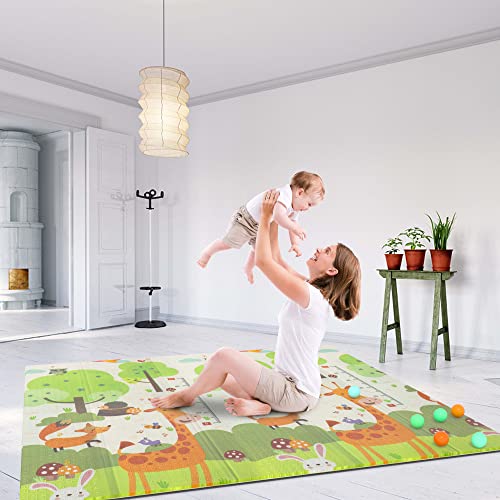 LUTIKIANG Baby Play Mat, 79" X 71" Extra Large Foldable Floor Baby Crawling Mat, Waterproof Non Toxic Anti-Slip Reversible Foam Playmat for Infants, Toddlers, Kids