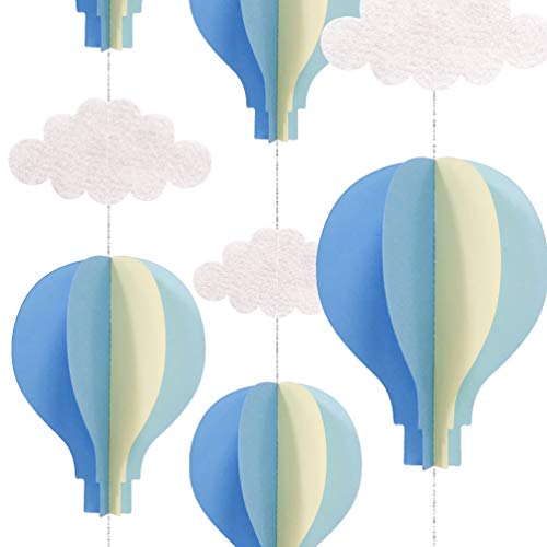 AZOWA Big Size Hot Air Balloon Decorations Blue Paper Garlands for Baby Shower Pack of 2