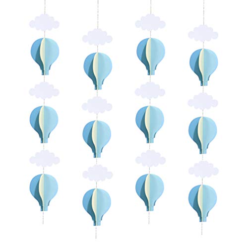 AZOWA Big Size Hot Air Balloon Decorations Blue Paper Garlands for Baby Shower Pack of 2