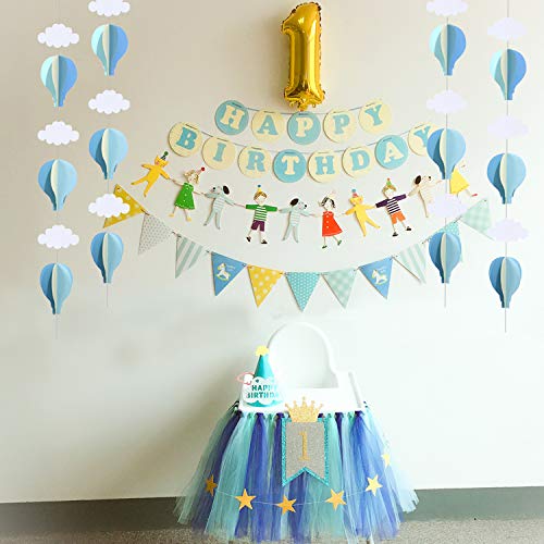 AZOWA Big Size Hot Air Balloon Decorations Blue Paper Garlands for Baby Shower Pack of 2