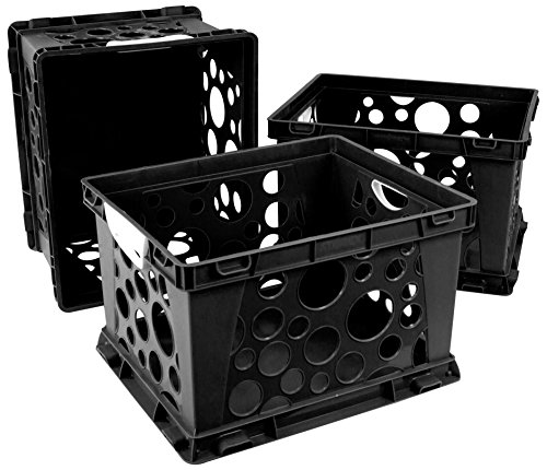 Storex Large Storage and Filing Crate with Comfort Handles, 17.25 x 14.25 x 10.5 Inches, Black/White, Case of 3 (STX61788U03C)