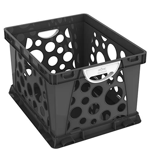 Storex Large Storage and Filing Crate with Comfort Handles, 17.25 x 14.25 x 10.5 Inches, Black/White, Case of 3 (STX61788U03C)