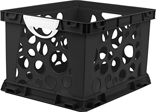 Storex Large Storage and Filing Crate with Comfort Handles, 17.25 x 14.25 x 10.5 Inches, Black/White, Case of 3 (STX61788U03C)