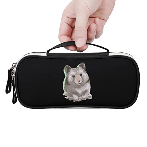 Hamster Picture Printed Pencil Case Bag Stationery Pouch with Handle Portable Makeup Bag Desk Organizer