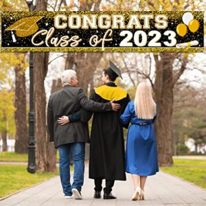 Large Congrats Grad Banner Gold Class of 2023 Banner Backdrop Graduation 2023 Yard Sign for Graduation Party Supplies Graduation Decorations 2023 (Gold)